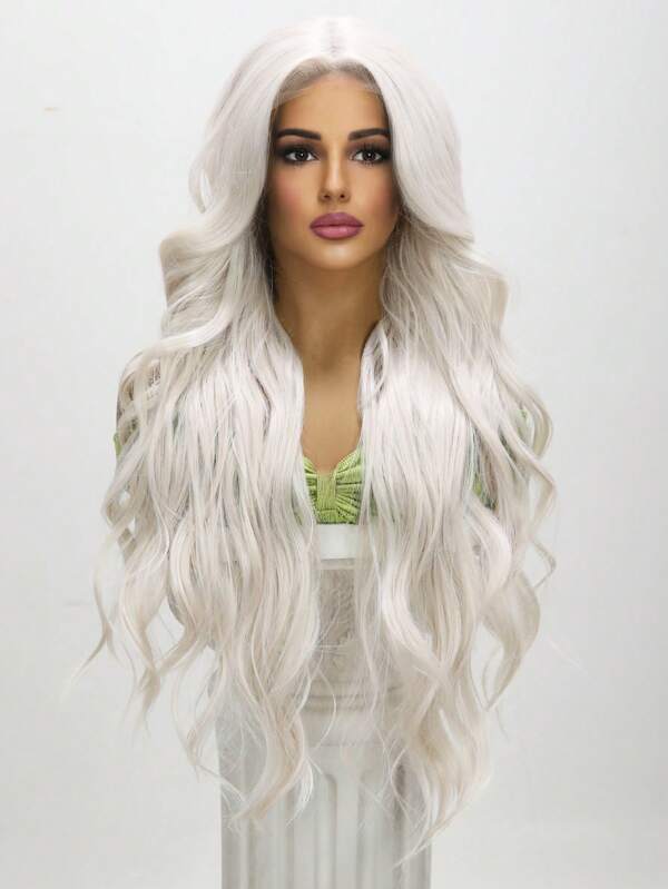 Capelli Ricci Bianchi Ondulati In Fibra Chimica Con Pizzo A Forma Di T ...