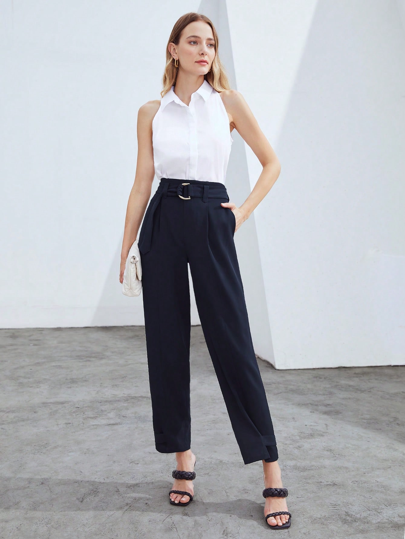 MOTF PREMIUM BELTED LEG CUFF DRESS PANTS | SHEIN USA