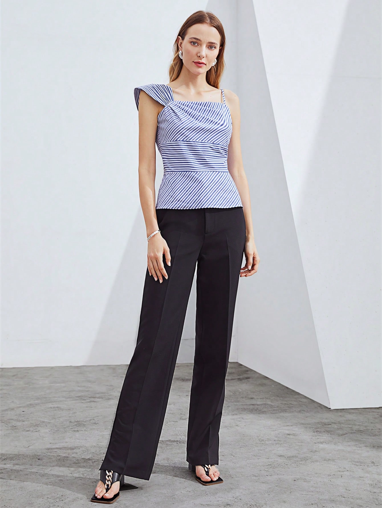 MOTF PREMIUM STRIPED ASYMMETRICAL TOP | SHEIN UK