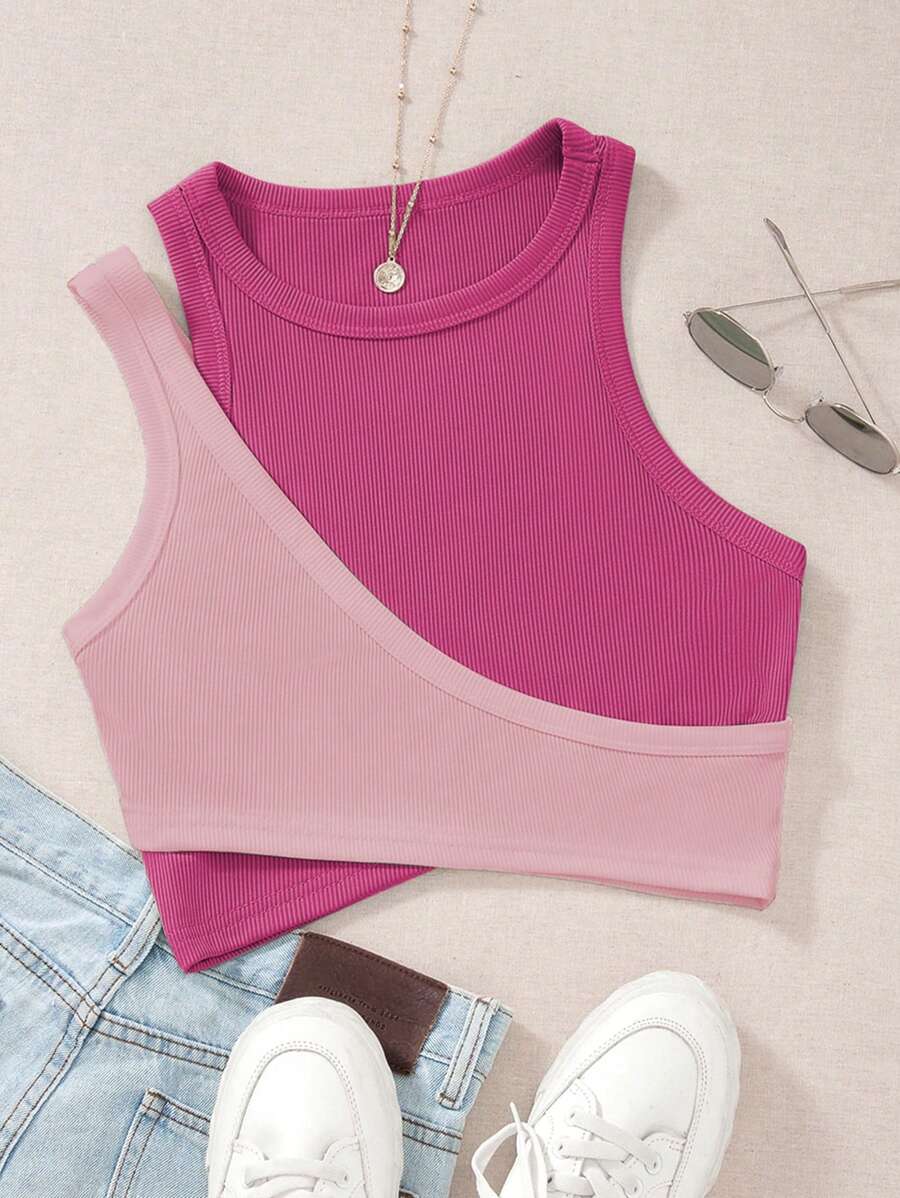 SHEIN MOOSTA Two Tone Crop Tank Top | SHEIN USA