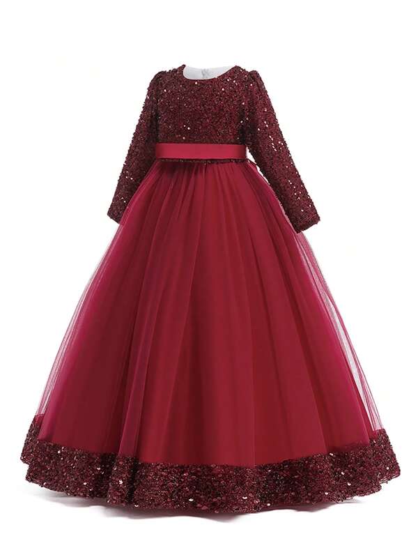 Adolescent Fille Robe Habillée tulle Long Scintillant En Satin Robe De ...