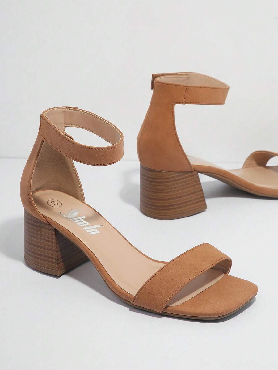 Women Wide Fit Chunky Heeled Ankle Strap Sandals, Elegant Summer Heeled ...
