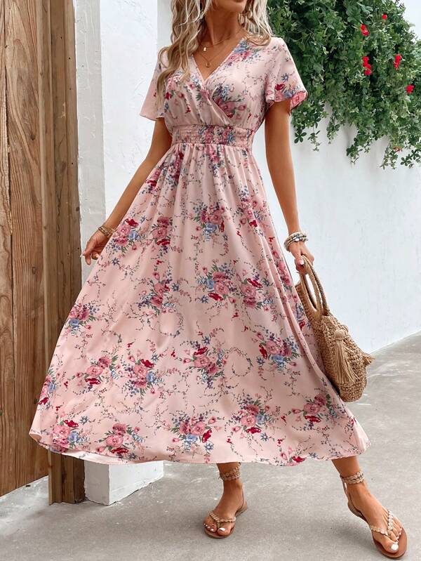 SHEIN VCAY Floral Print Surplice Neck Dress | SHEIN EUR