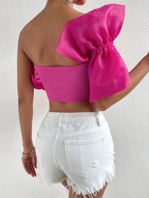 SHEIN BAE Exaggerated Ruffle Asymmetrical Neck Crop Top for Sale ...