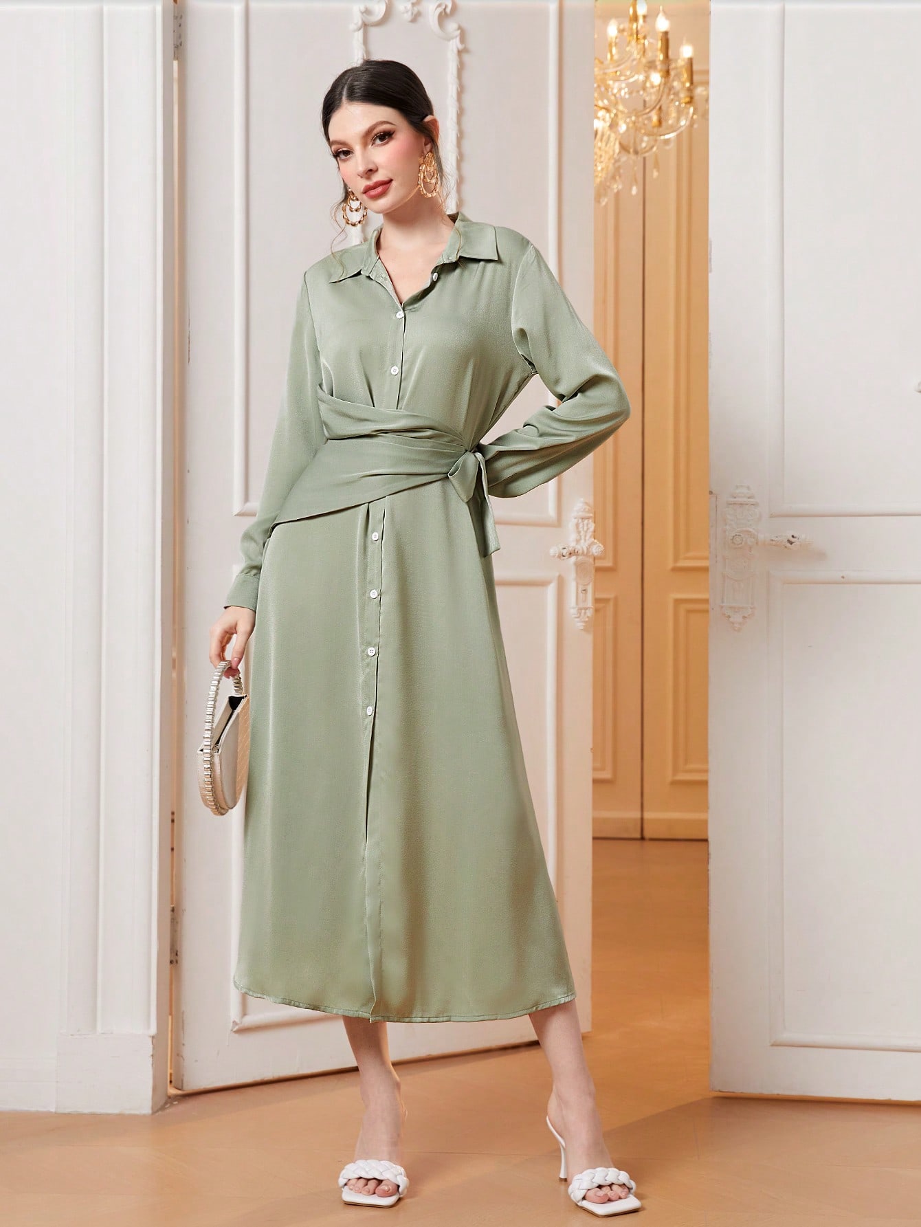 Shein Mulvari Solid Button Front Shirt Dress Shein Usa