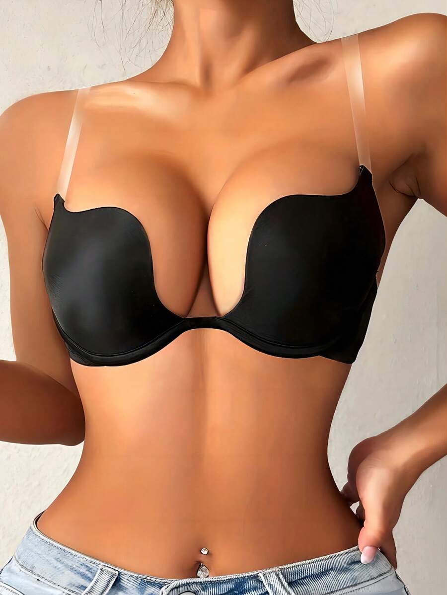 Solid Adjustable Strap Underwire Bra, Lingerie | SHEIN USA