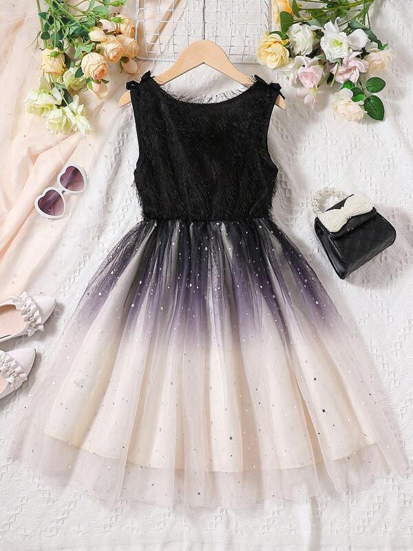 SHEIN Kids CHARMNG Girls Ombre Star Mesh Hem Dress | SHEIN UK