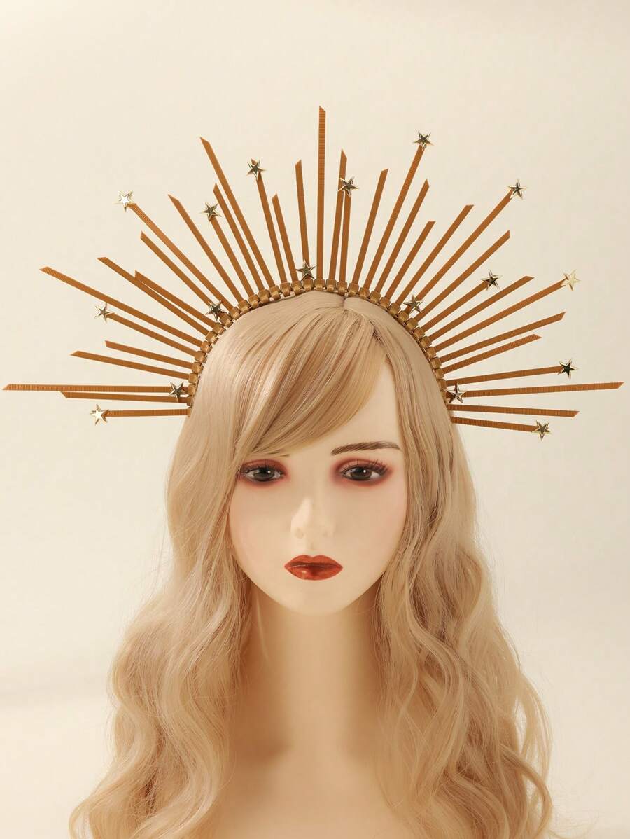 1pc Women's Five-pointed Star Queen Princess Crown With Ties Headband ...