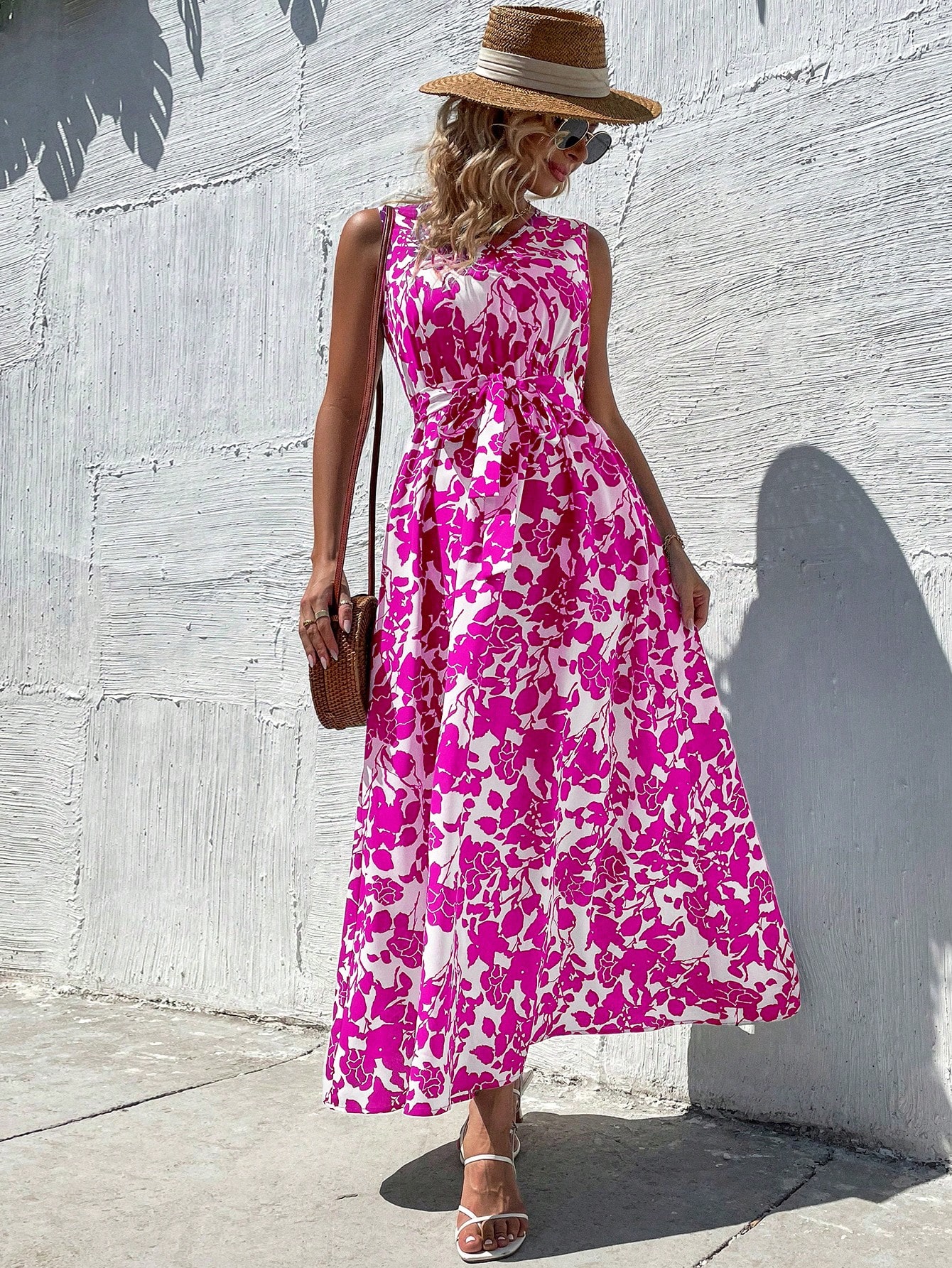 SHEIN VCAY Allover Floral Print Belted Dress | SHEIN USA