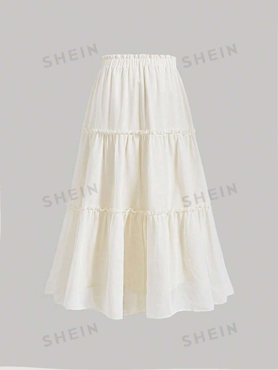 SHEIN MOD Ruffle Skirt Boho Long Skirt Break Paperbag Waist Frill Trim ...
