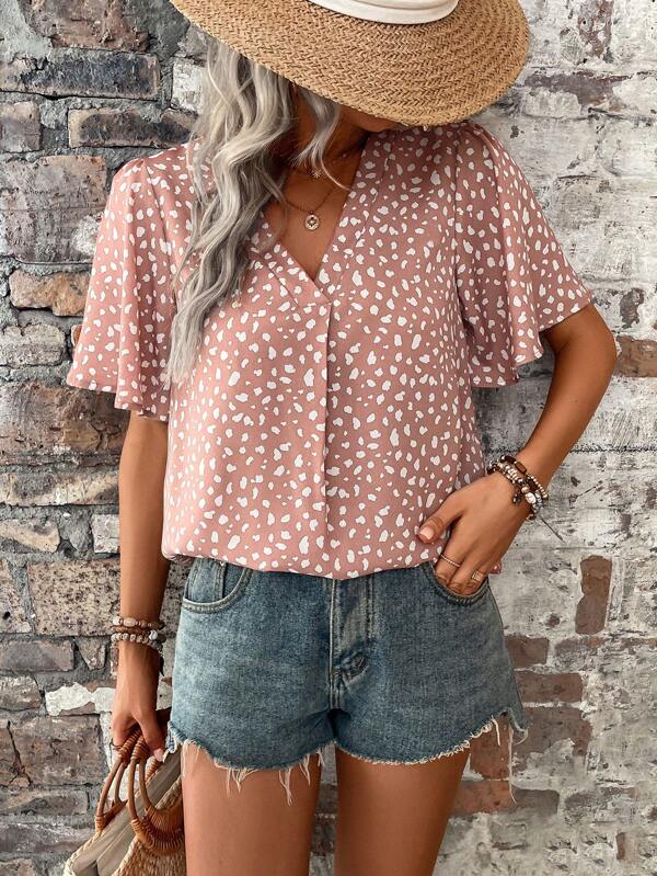 Shein Vcay Bluse Mit All Over Print Schmetterlingsärmeln Aktuelle