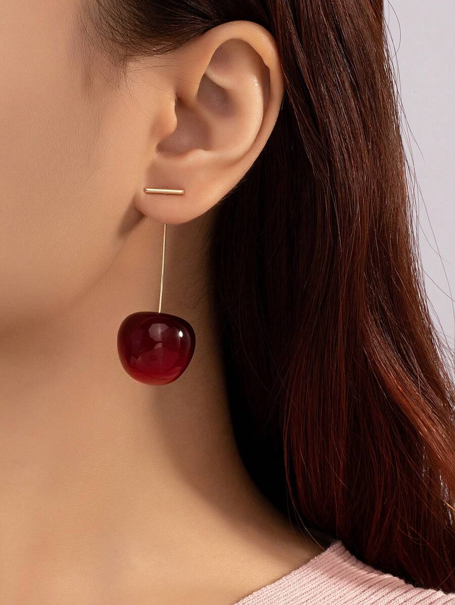 1pair Creative Cute Cherry Stud Earrings, Colorful Cherry Dangle Earrings | SHEIN USA