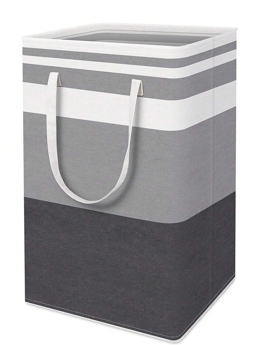 1pc Stripe Pattern Large Grey Laundry Basket, Polyester Water Proof ...