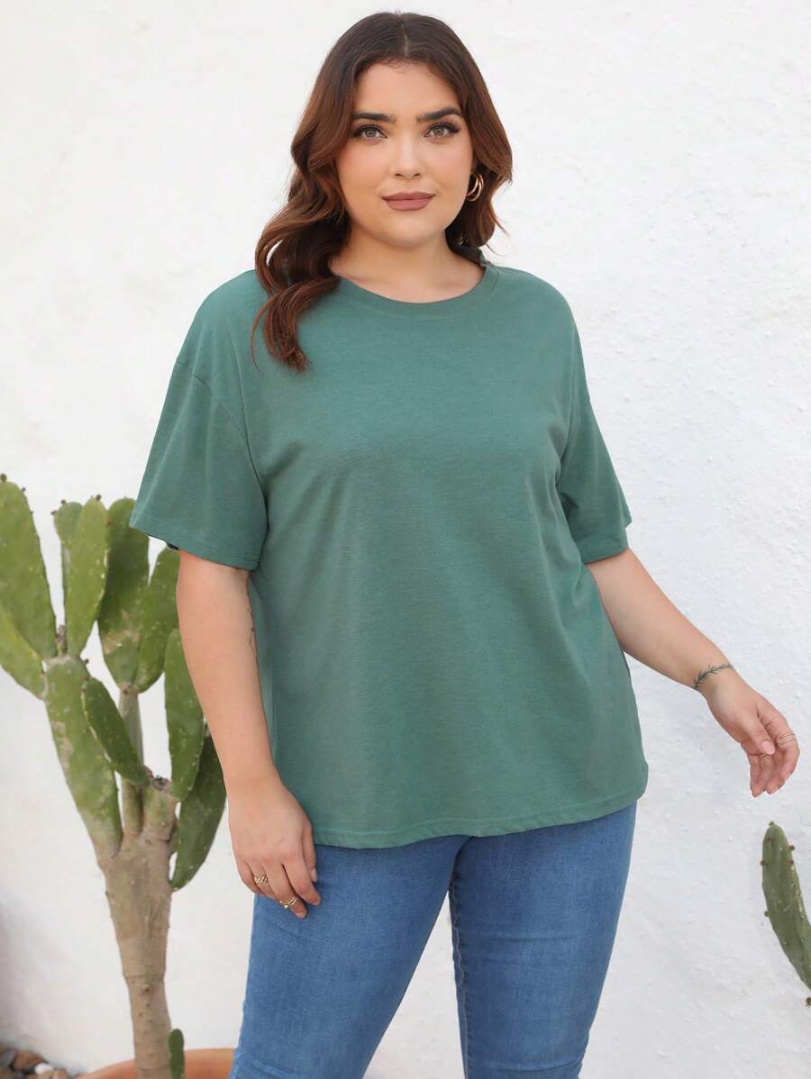 SHEIN LUNE Taglie Forti Maglietta con spalla cadenti monocolore | SHEIN ...