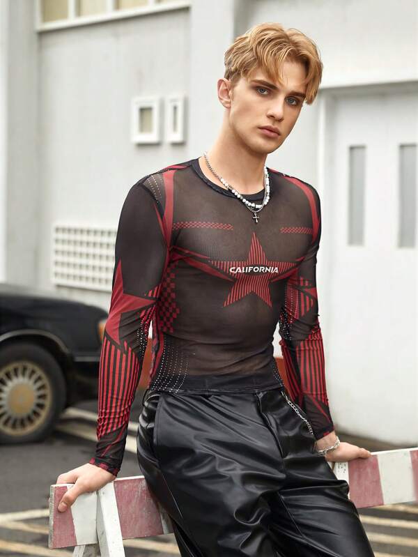 Manfinity Fever City Men Star & Letter Graphic Mesh Tee | SHEIN UK