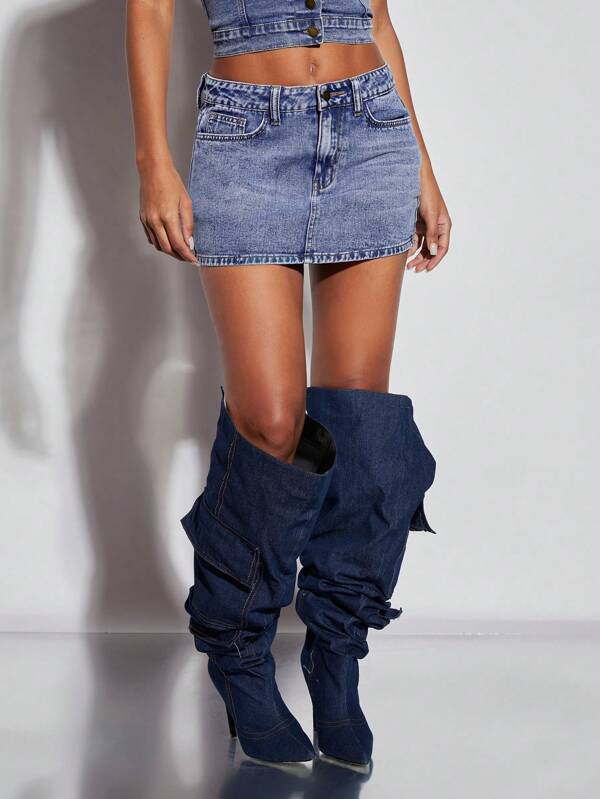 SHEIN BAE Solid Mini Denim Skirt | SHEIN USA