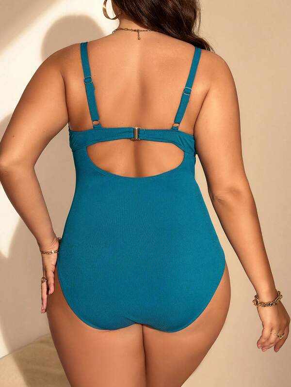 Plus Scallop Trim Push Up One Piece Swimsuit Shein Usa