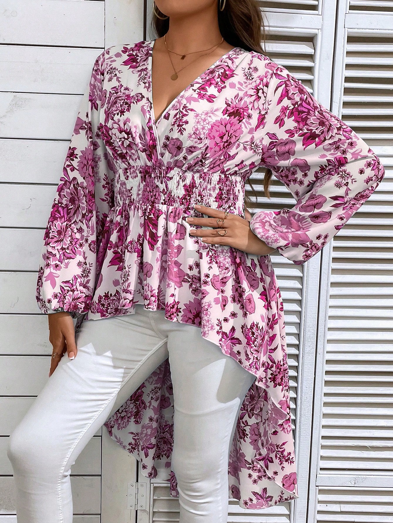 Plus Floral Print High Low Hem Blouse Shein Usa