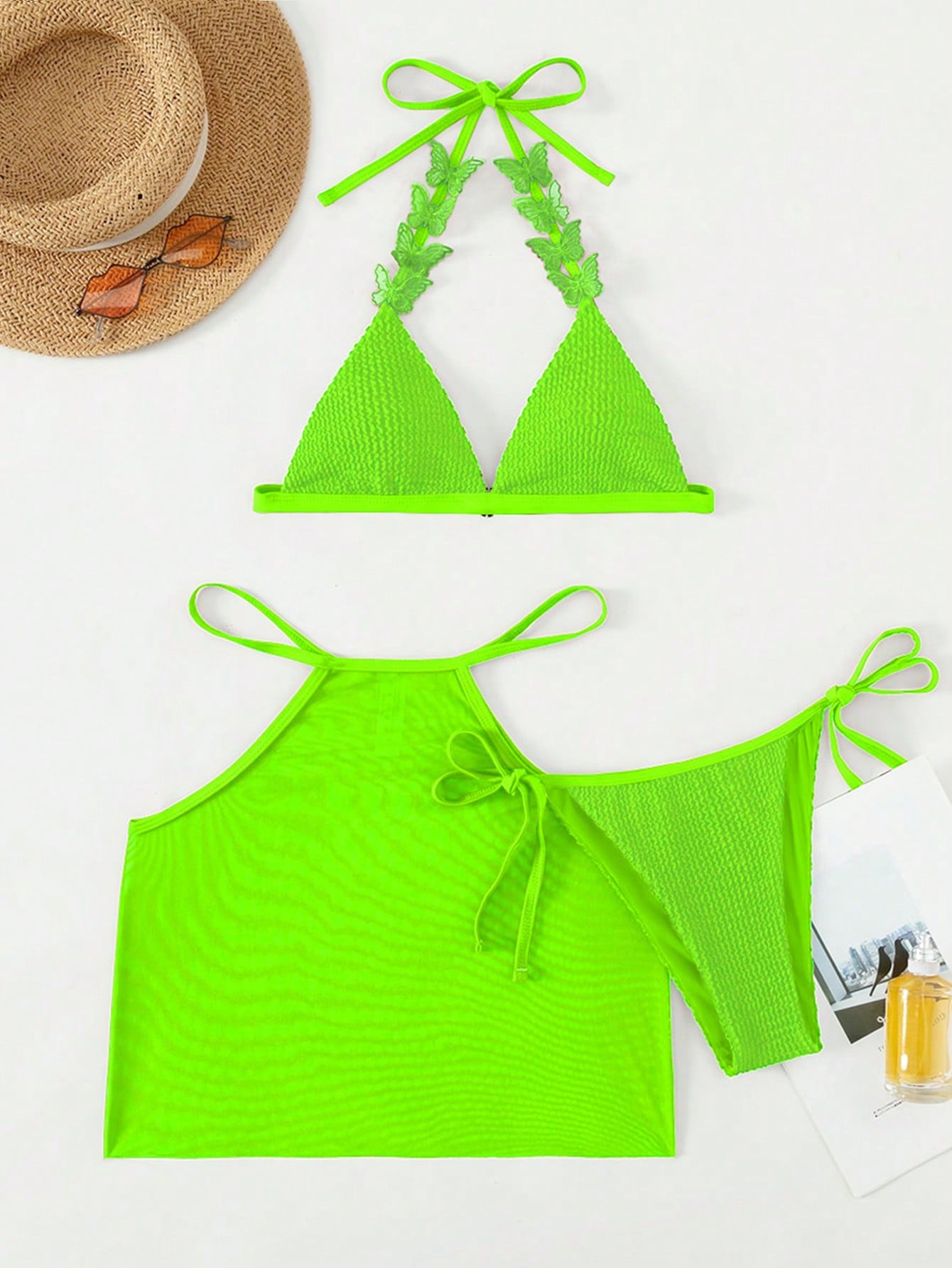 Plain Halter Triangle Bikini Swimsuit With Beach Skirt Shein Usa