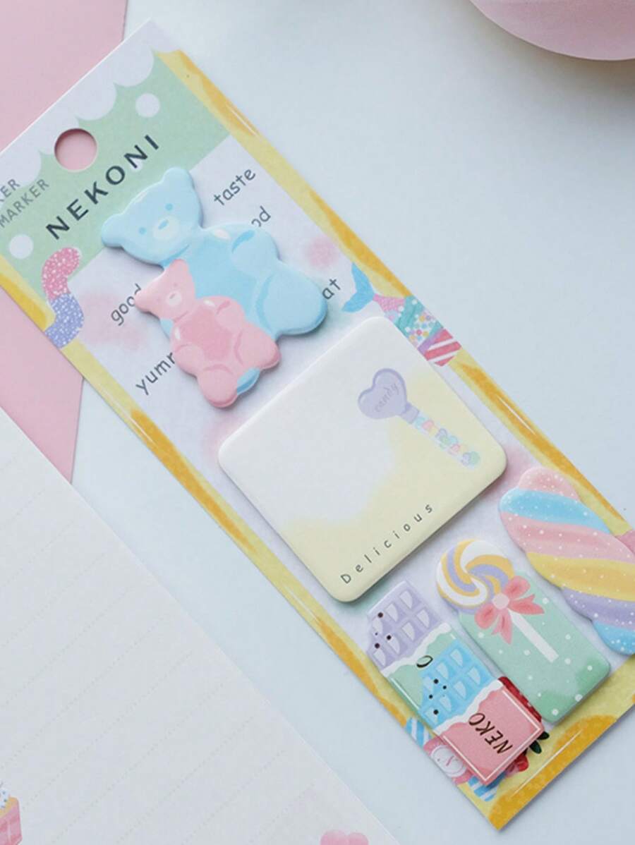 1pc Cartoon Bear & Food Pattern Sticky Note, Cute Multi-purpose Easy To ...