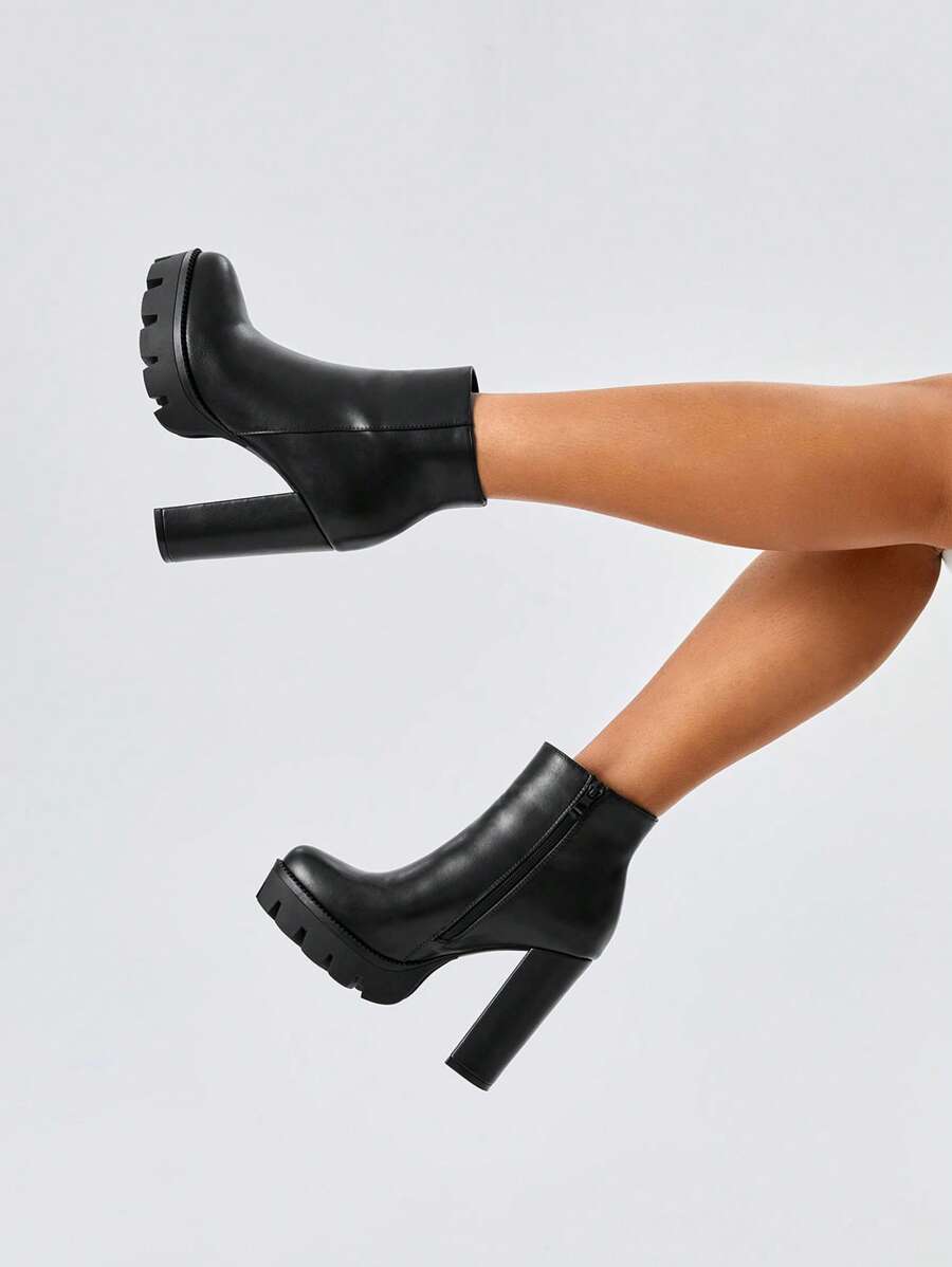 Botas Clássicas Plataforma Salto Grosso Chinelo | SHEIN Brasil