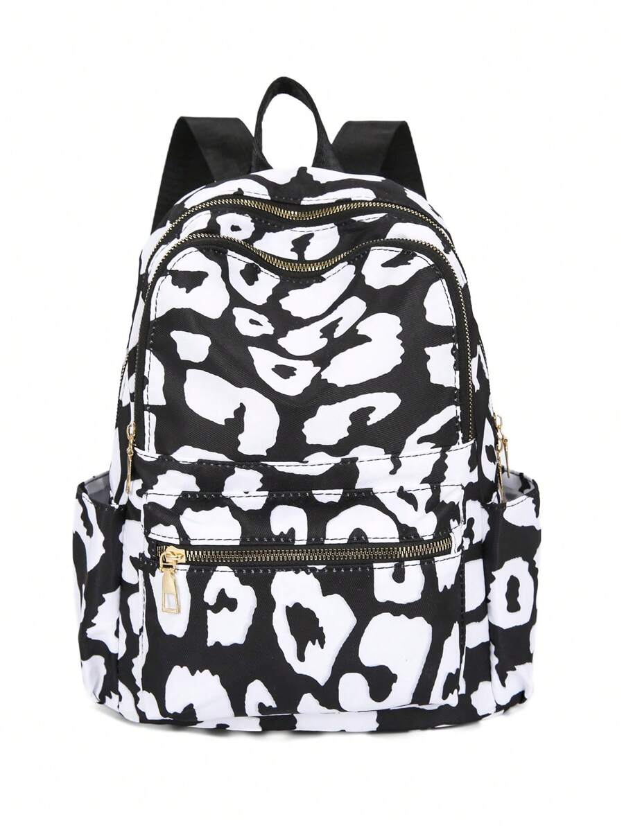 Two Tone Classic Backpack Leopard Print Preppy School Bag Bookbag For ...