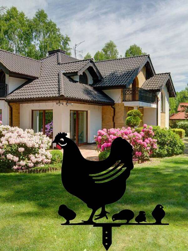 1pc PMMA Landscape Garden Stake, Black Chicken Design Decorative Garden ...