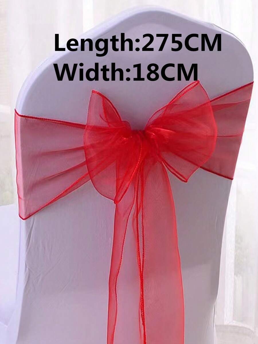 25pcs Red Organza Chair Back Sash With Bowknot, Perfect For Home Party ...