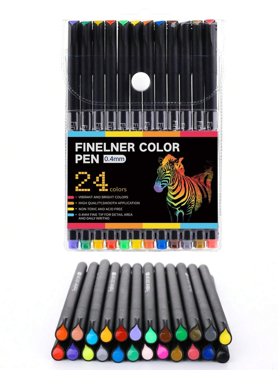 24pcs Mixed Color Fineliner Point Pen, Simple Multi-purpose Fineliner ...