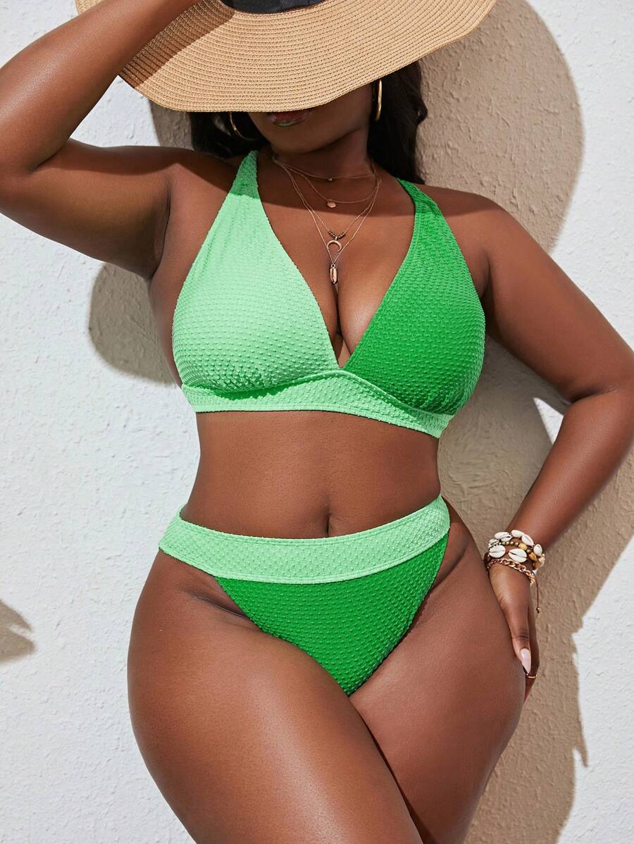 SHEIN Slayr Plus Size Two Tone Crisscross Backless Bikini Set Summer Beach | SHEIN USA