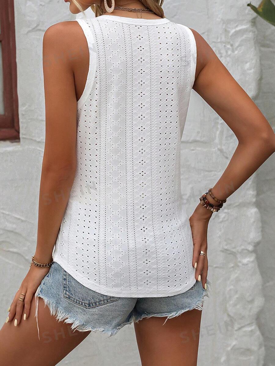 SHEIN LUNE Solid Eyelet Embroidery Tank Top | SHEIN USA