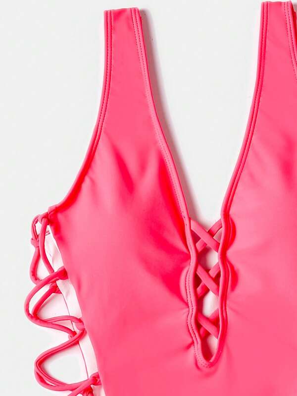 Lace Up Side One Piece Swimsuit Shein Usa