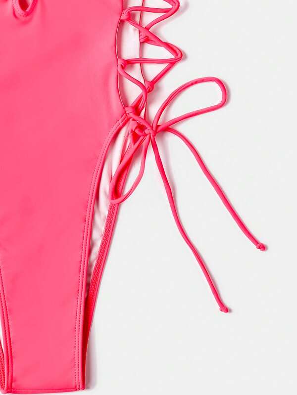 Lace Up Side One Piece Swimsuit Shein Usa