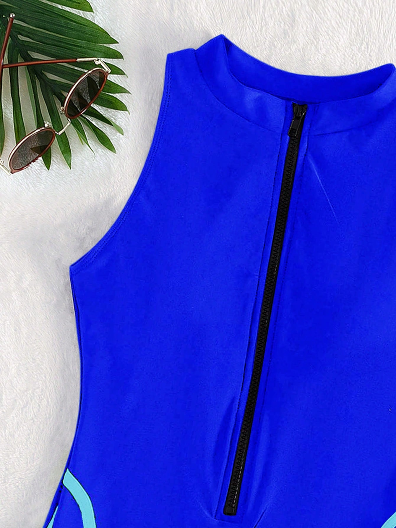 Contrast Binding Zipper Front One Piece Swimsuit Shein Uk