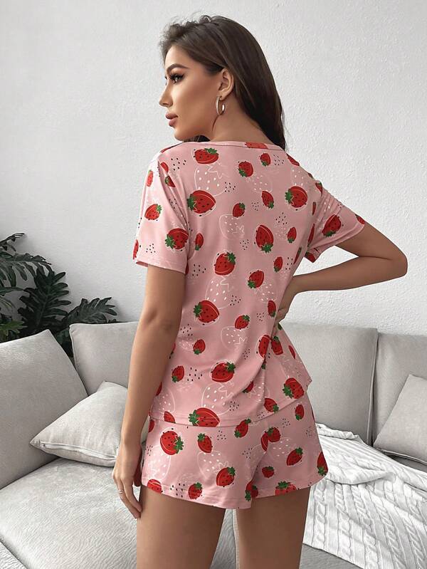 Strawberry Print PJ Set | SHEIN USA