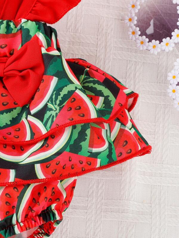 Baby Watermelon Print Ruffle Trim Bow Front Bodysuit | SHEIN USA