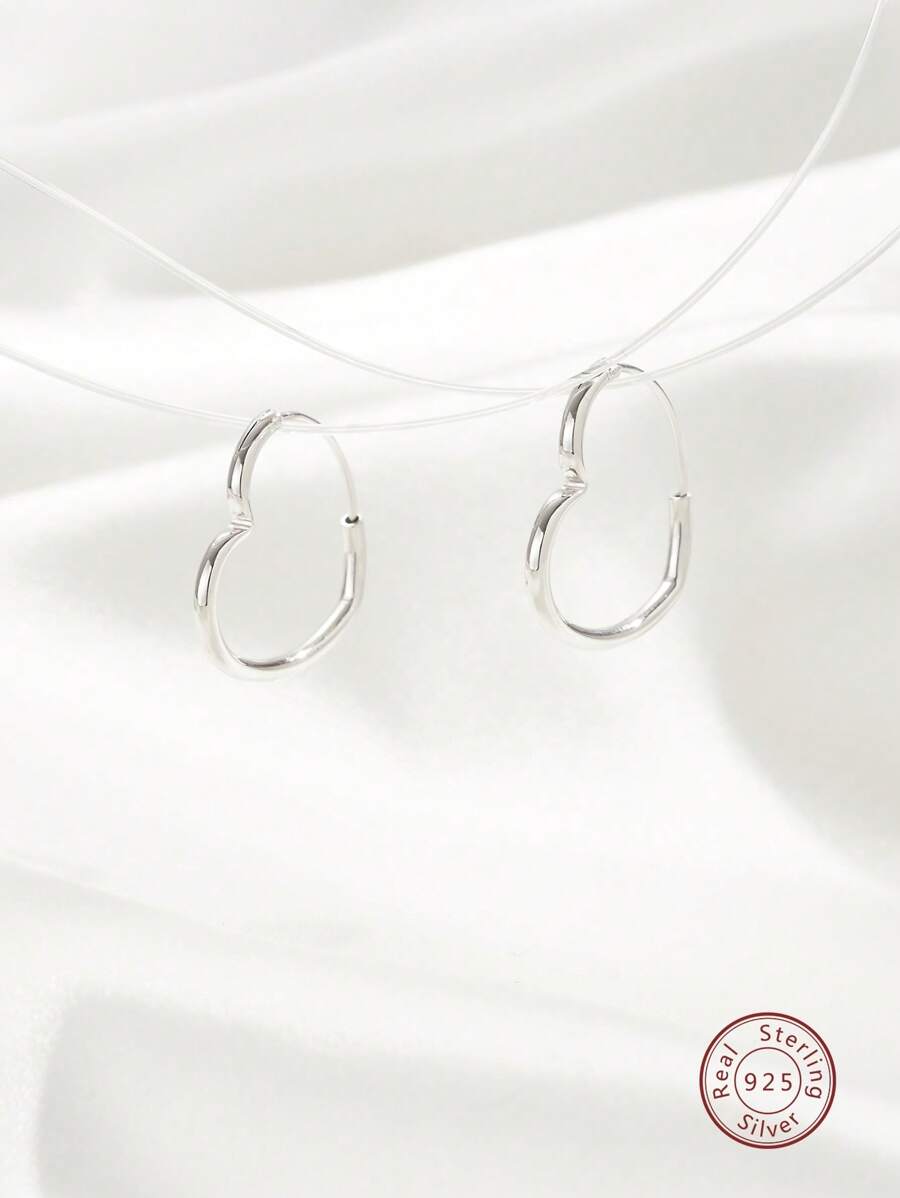 1pair Fashion Heart Design Silver Hoop Earrings For Women For Daily ...