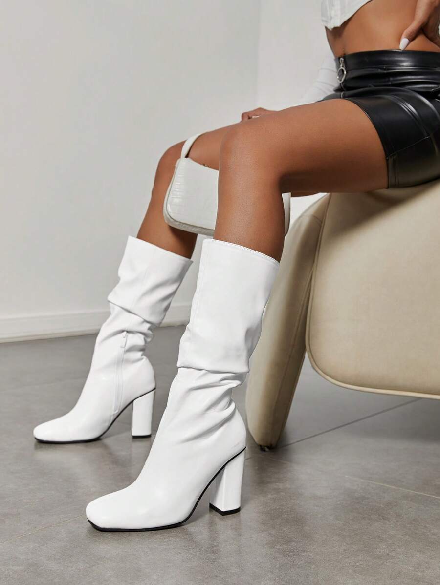 CUCCOO SZL Women Shoes Fashion Square Toe Chunky Heeled Classic White ...