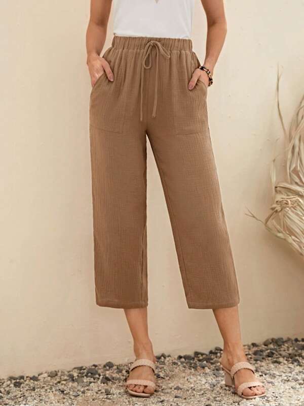 Emery Rose Drawstring Waist Slant Pocket Pants Shein Usa