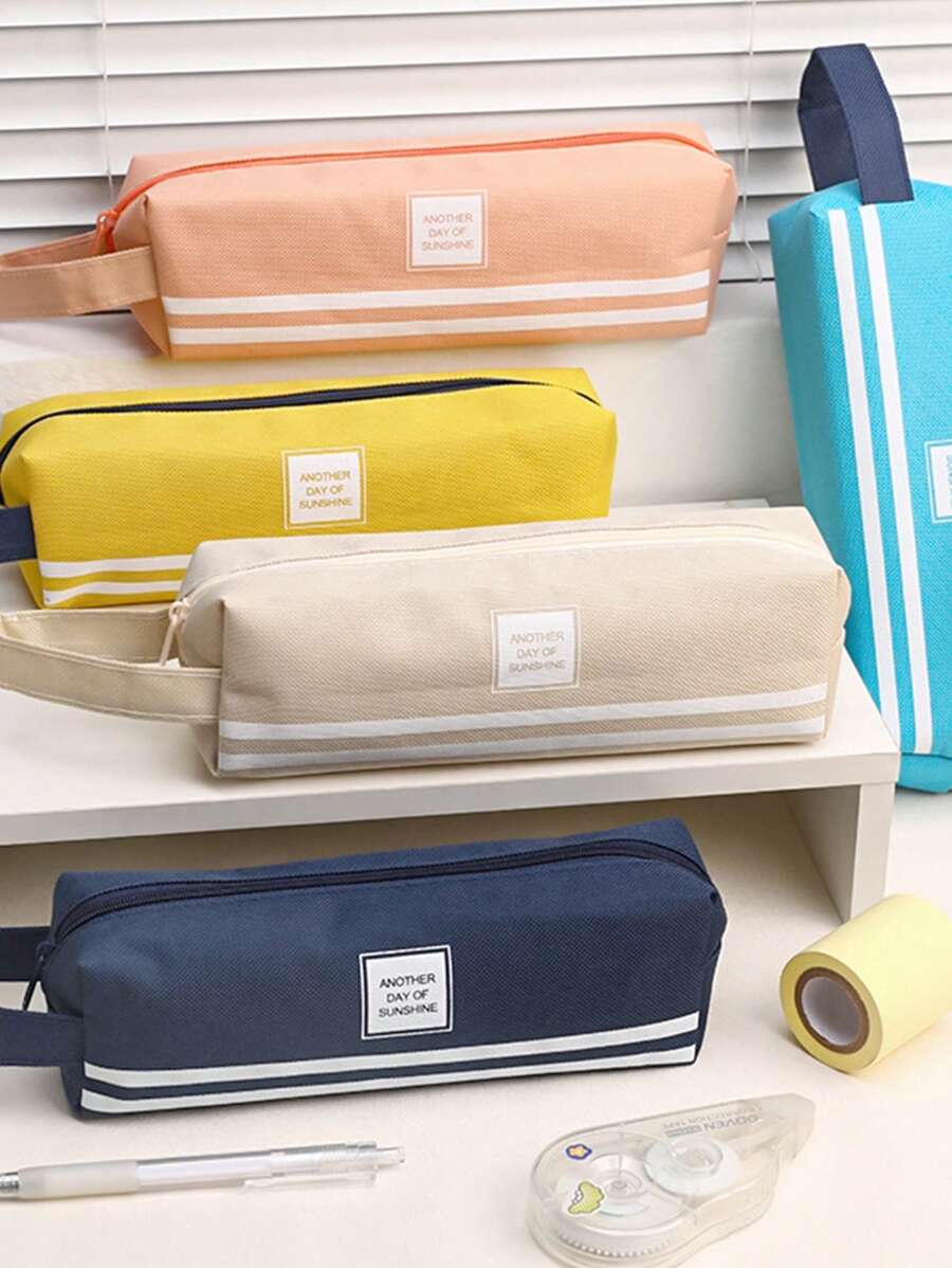 1pc Slogan Graphic Random Color Stationery Bag, Simple Double Layer ...