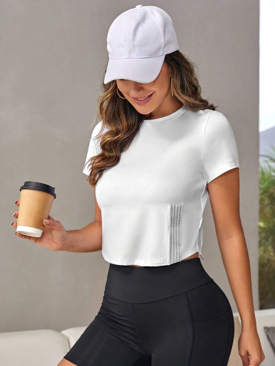 SHEIN Yoga Basic Cut Out Backless Asymmetrical Hem Crop Sports Tee ...