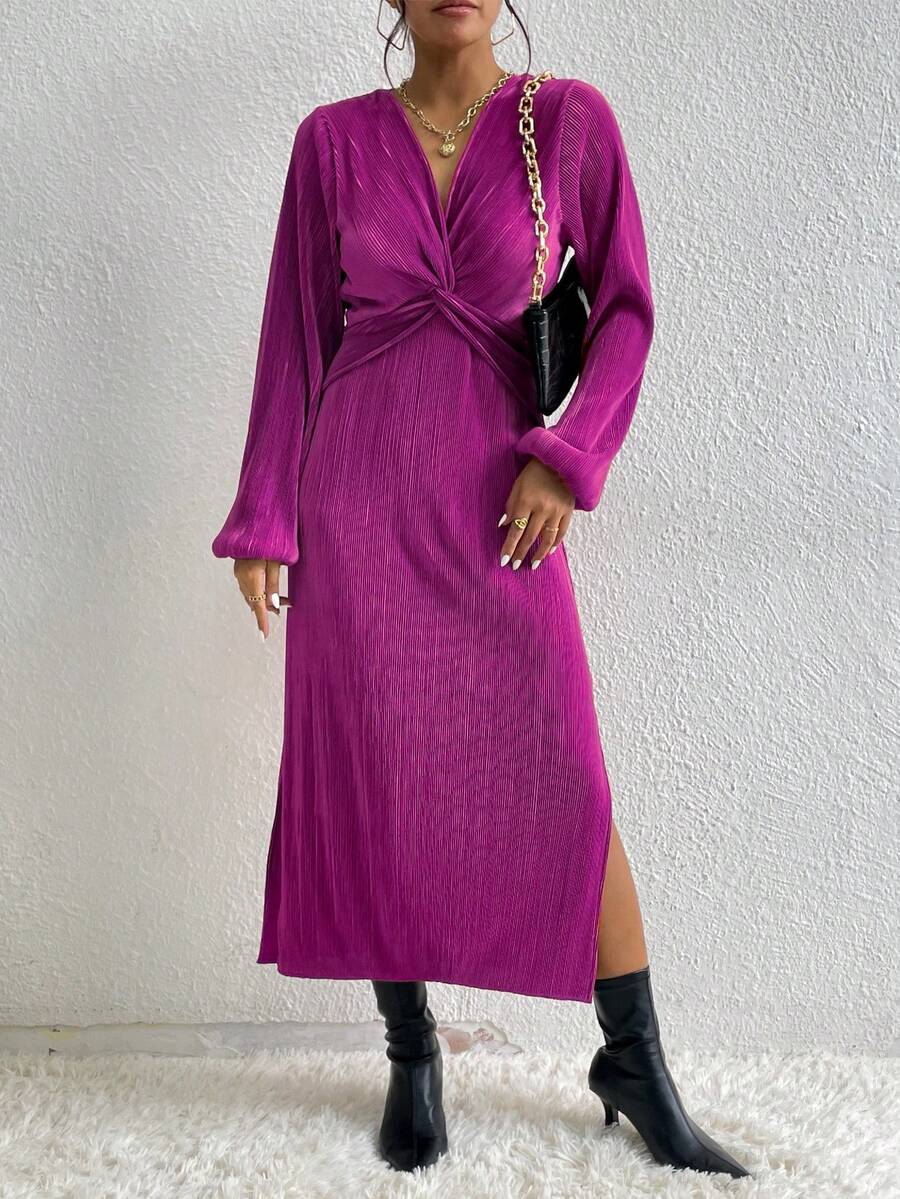 Twist Front Split Thigh Dress | SHEIN USA