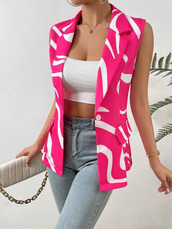 SHEIN Privé Graphic Print Single Button Vest Blazer | SHEIN USA