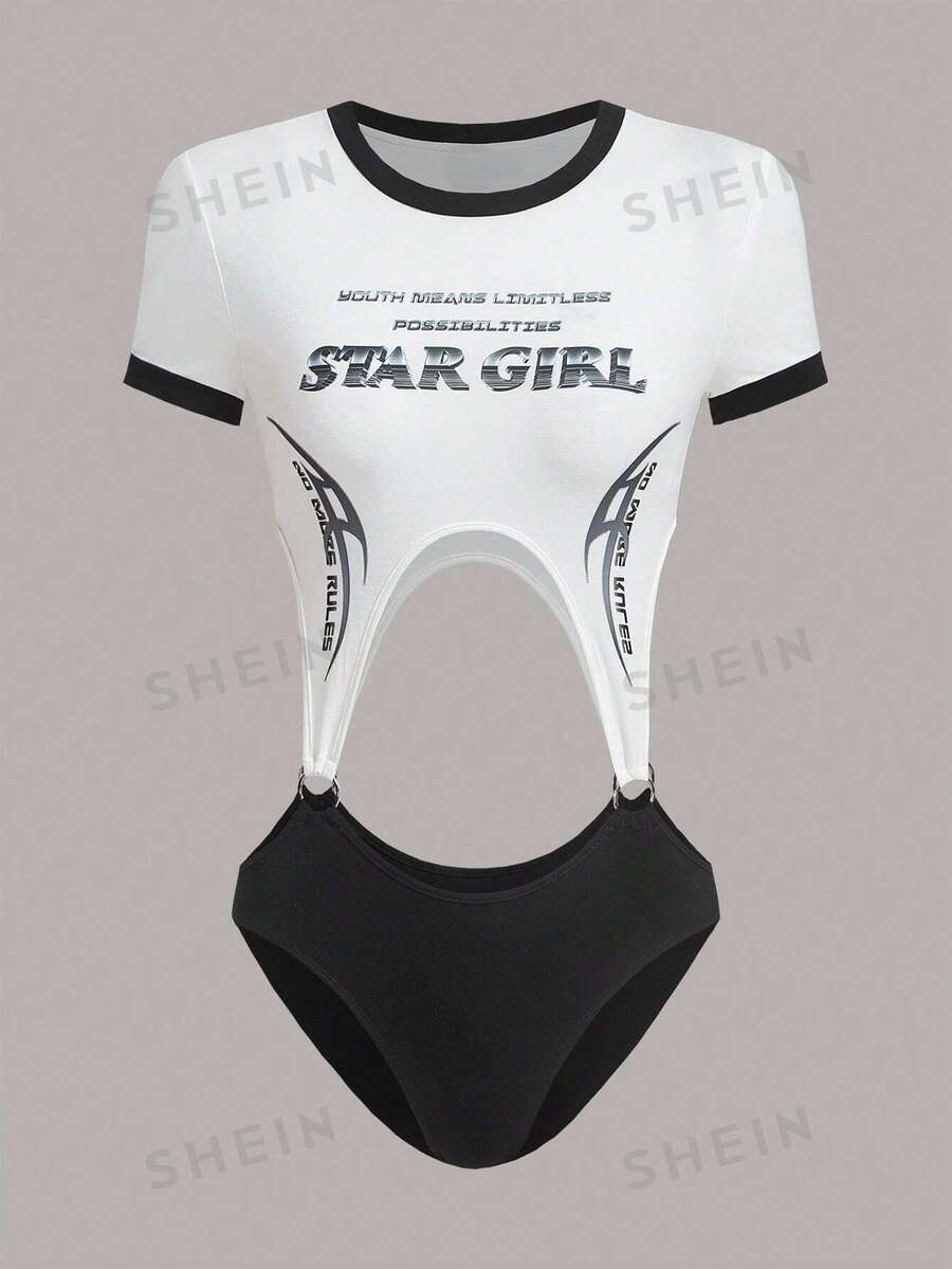 SHEIN ICON Bikercore Body con estampado de slogan vinculado con aro con ...
