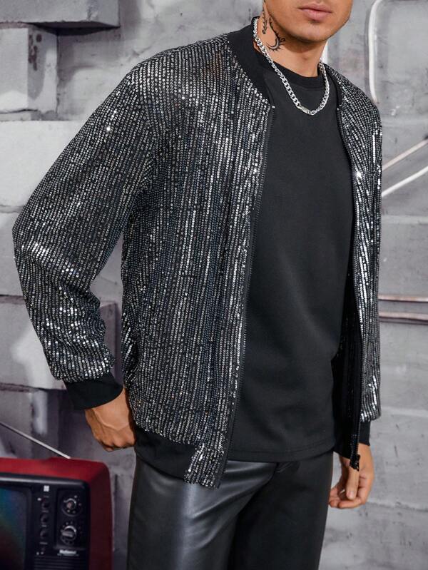 Manfinity AFTRDRK Men Zip Up Sequin Bomber Jacket | SHEIN USA