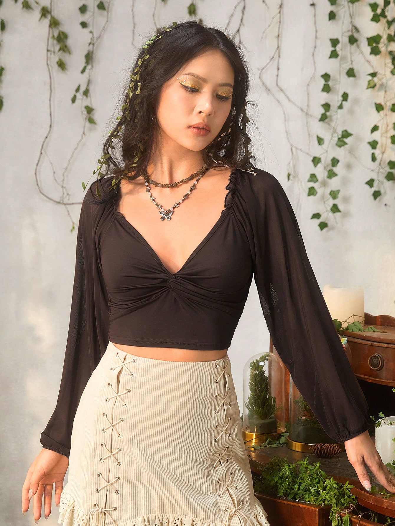 Fairycore Solid Twist Top | SHEIN USA