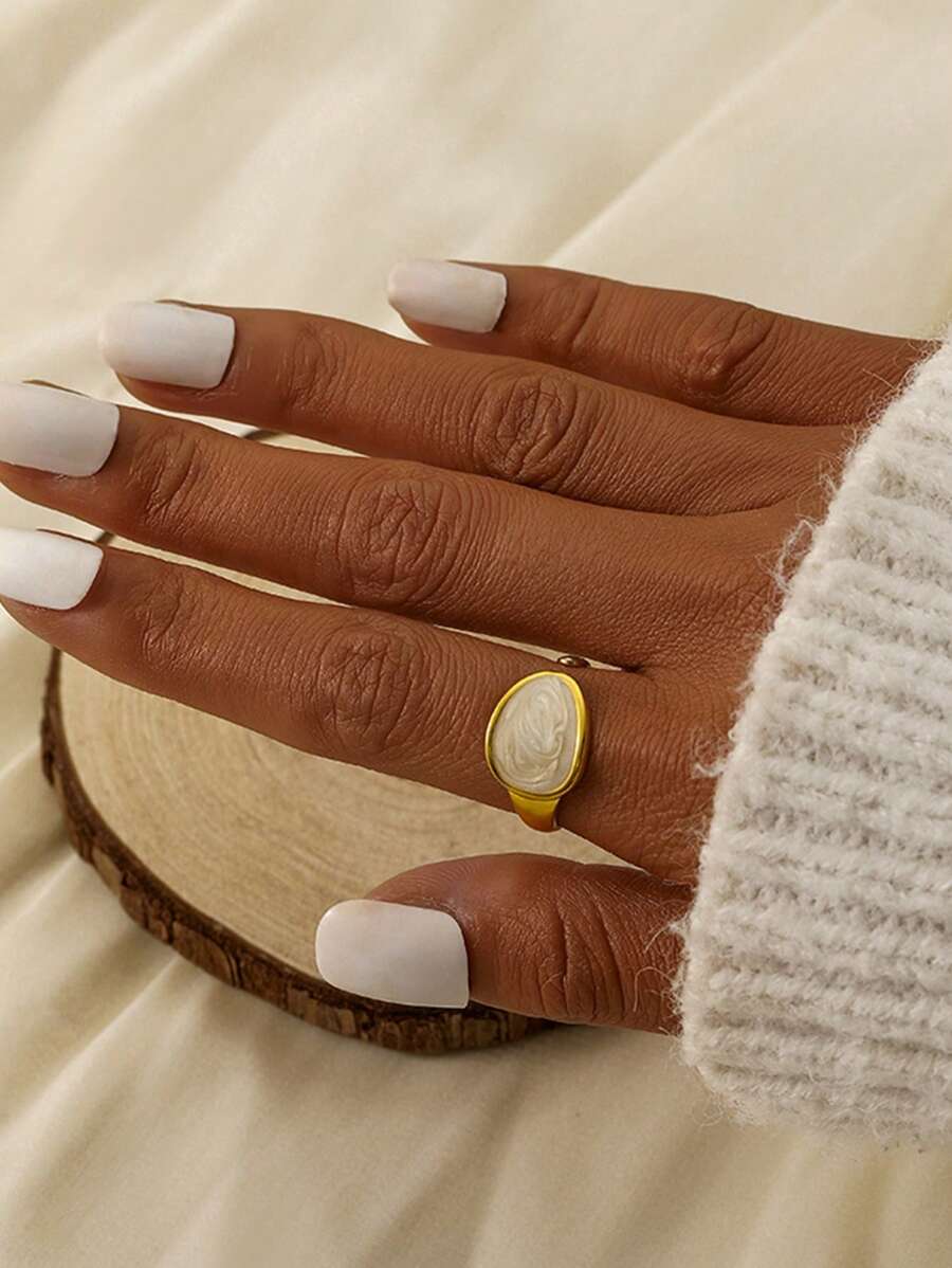 Dellgoo 1pc Fashion Stainless Steel Oval Decor Cuff Ring For Women For Daily Decoration | SHEIN USA