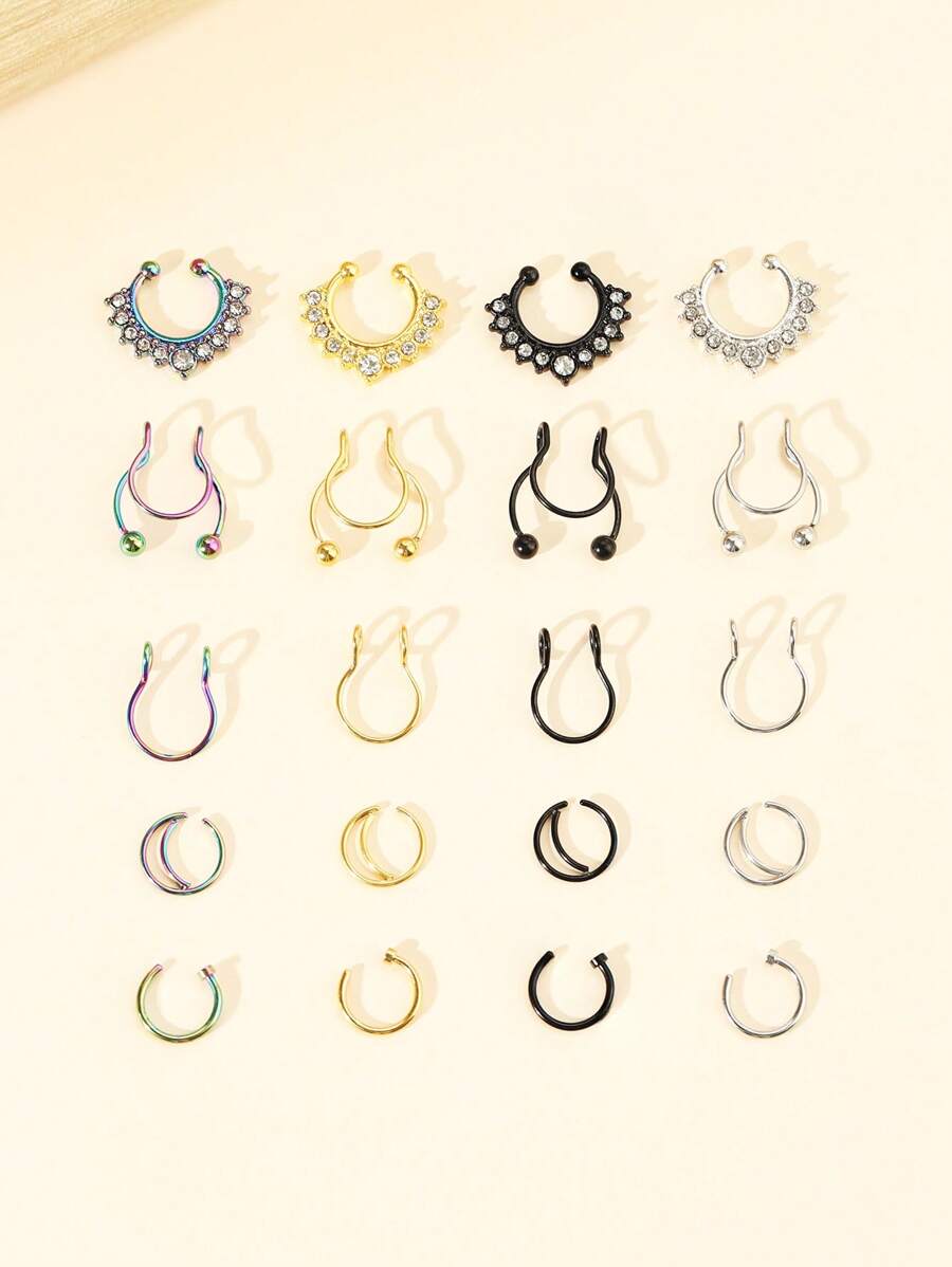 20pcsFake Nose Ring, Faux Nose Cuffs, Fake Septum Nose Ring Pack, Fake ...