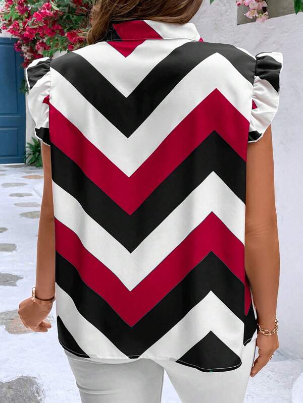 Plus Chevron Print Notched Neckline Butterfly Sleeve Blouse Shein Usa