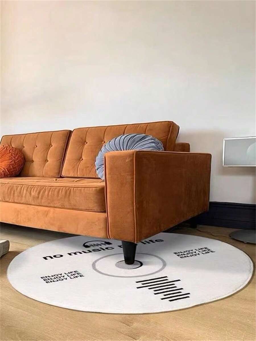 1pc Slogan Graphic Round Rug, Retro Disc Design Carpet, For Living Room ...